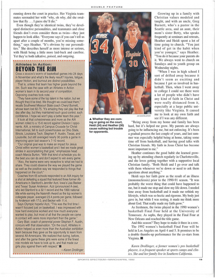 Throwback: Heather and Heidi Burge, March/April 1992 - Sports Spectrum